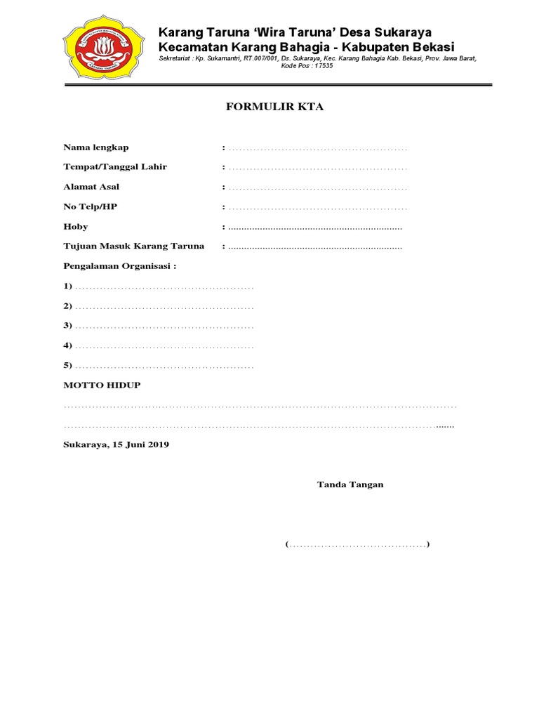 Formulir Kta KT | PDF