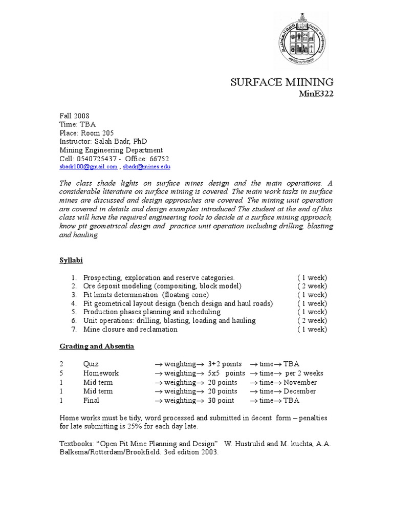 Surface Mine - Fall08 | PDF | Mining | Design