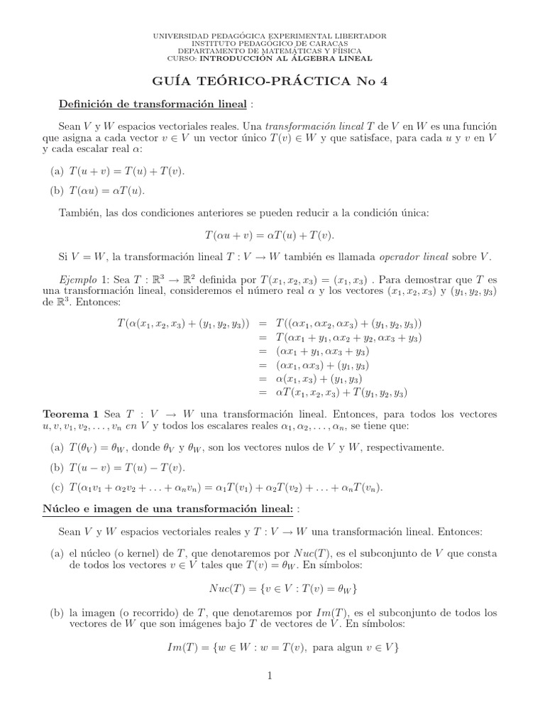 Transformaciones Lineales | PDF | Mapa lineal | Espacio vectorial