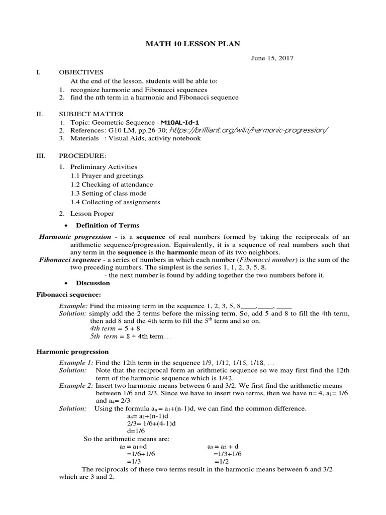 Harmonic & Fibonacci Sequences Lesson | PDF | Mathematical Analysis ...