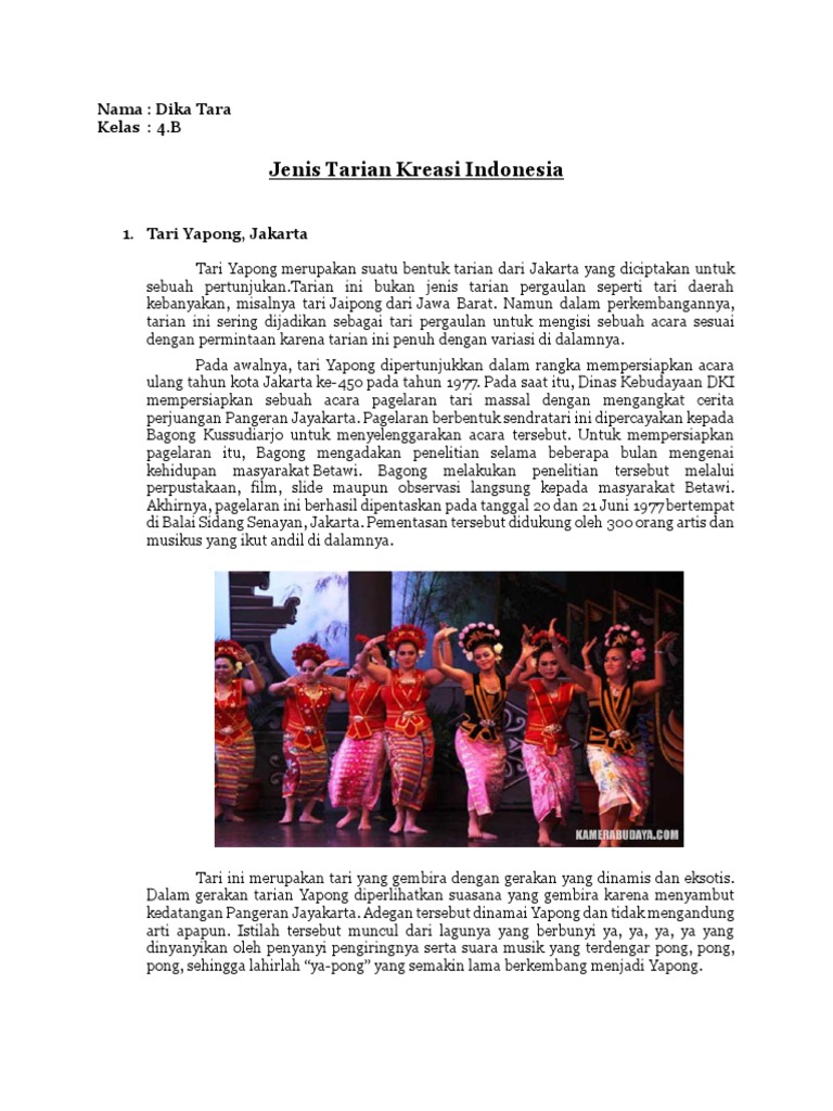 Jenis Tarian Kreasi Indonesia | PDF
