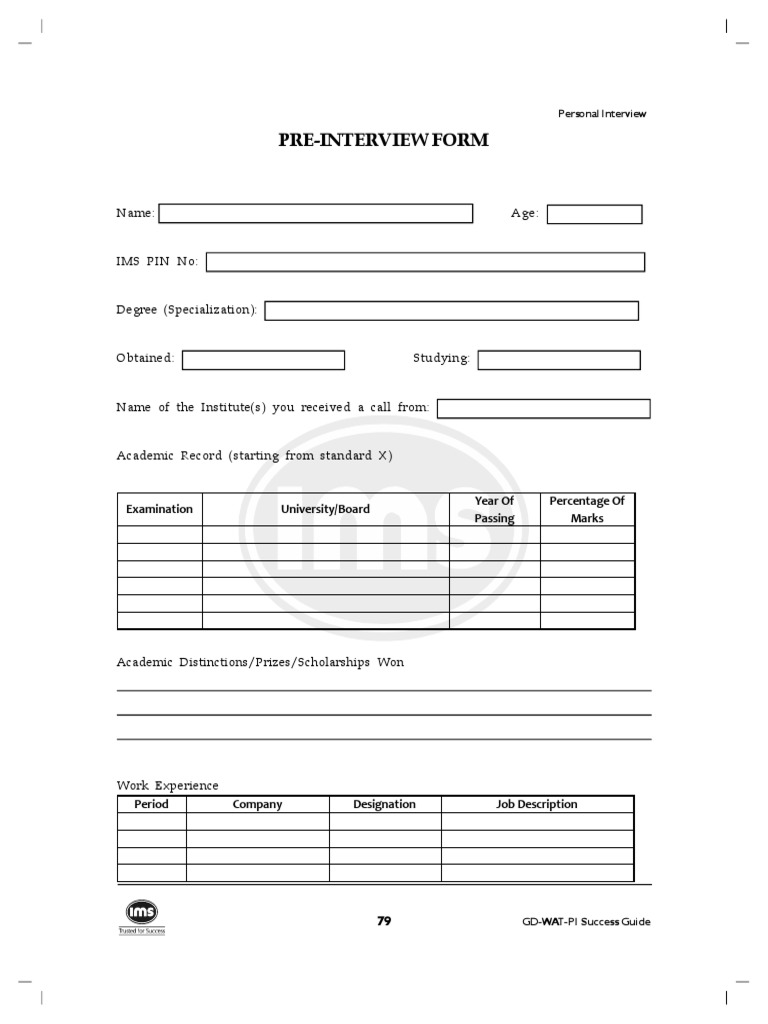 Pre-Interview Form IMS | PDF
