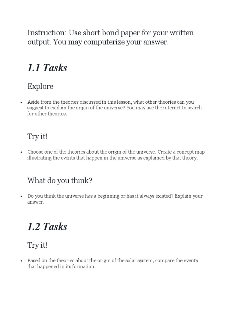 1.1 Tasks: Instruction: Use Short Bond Paper For Your Written Output ...