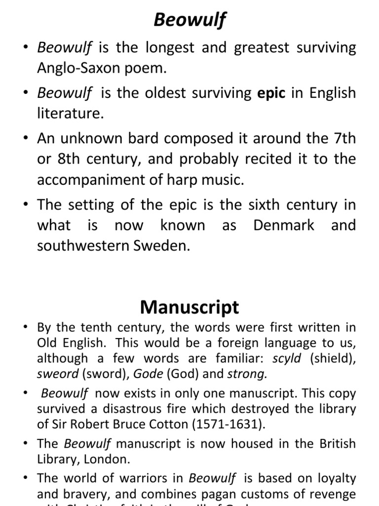 Beowulf Is The Longest and Greatest Surviving Beowulf Is The Oldest ...