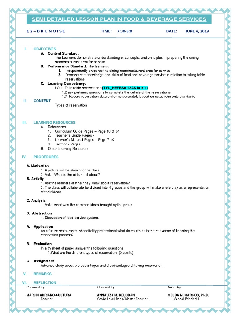 Take Table Reservation | PDF | Lesson Plan | Learning