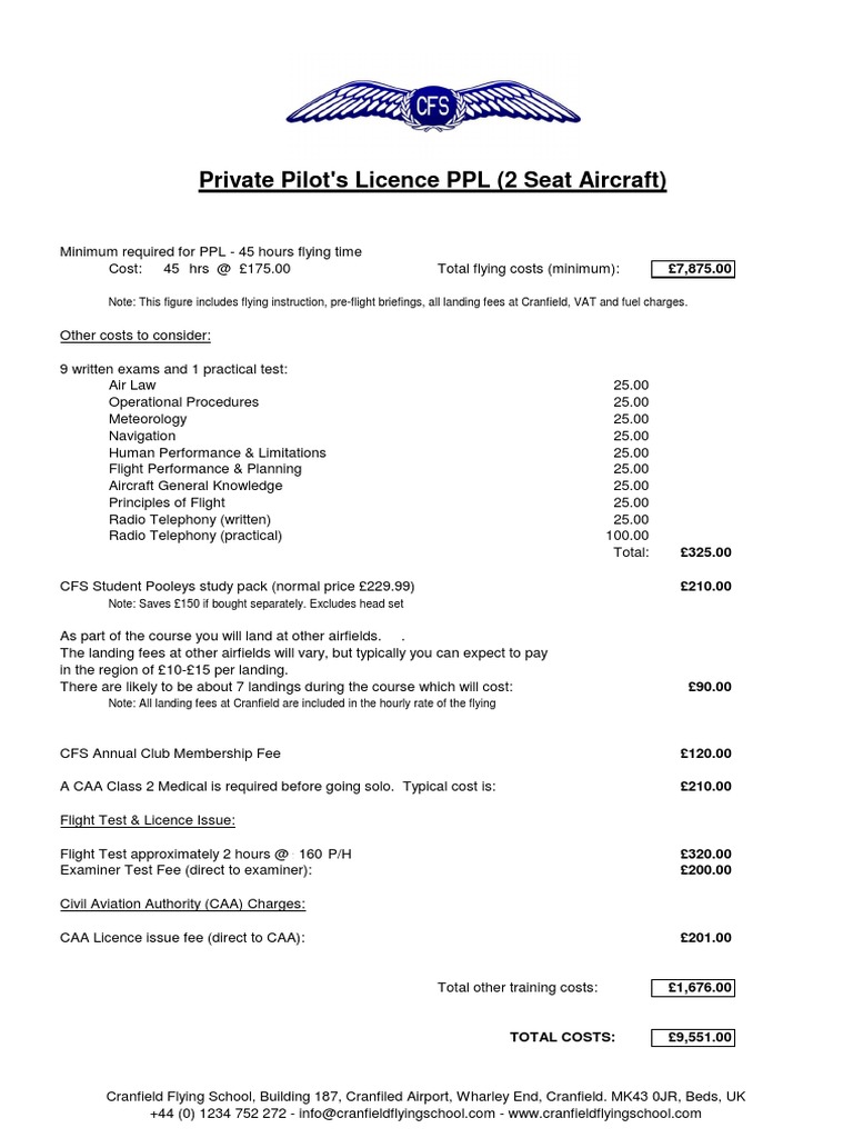 Private Pilot's Licence PPL (2 Seat Aircraft) | PDF | Aviation Safety ...