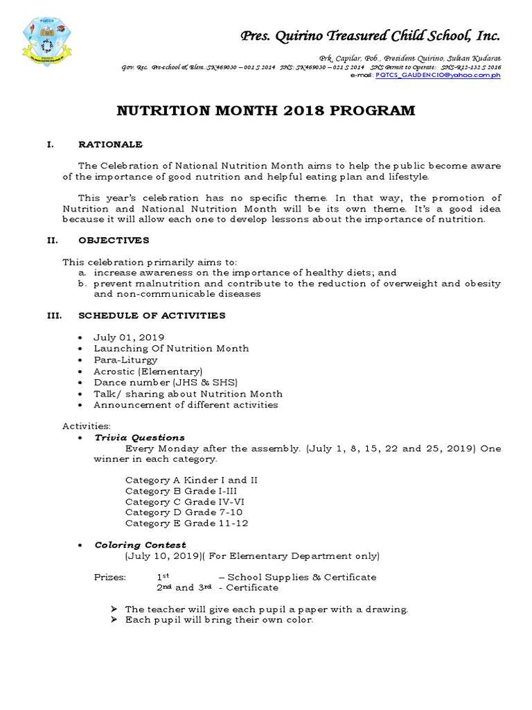 Project Proposal For Nutrition Month | PDF | Entrée | Recipe