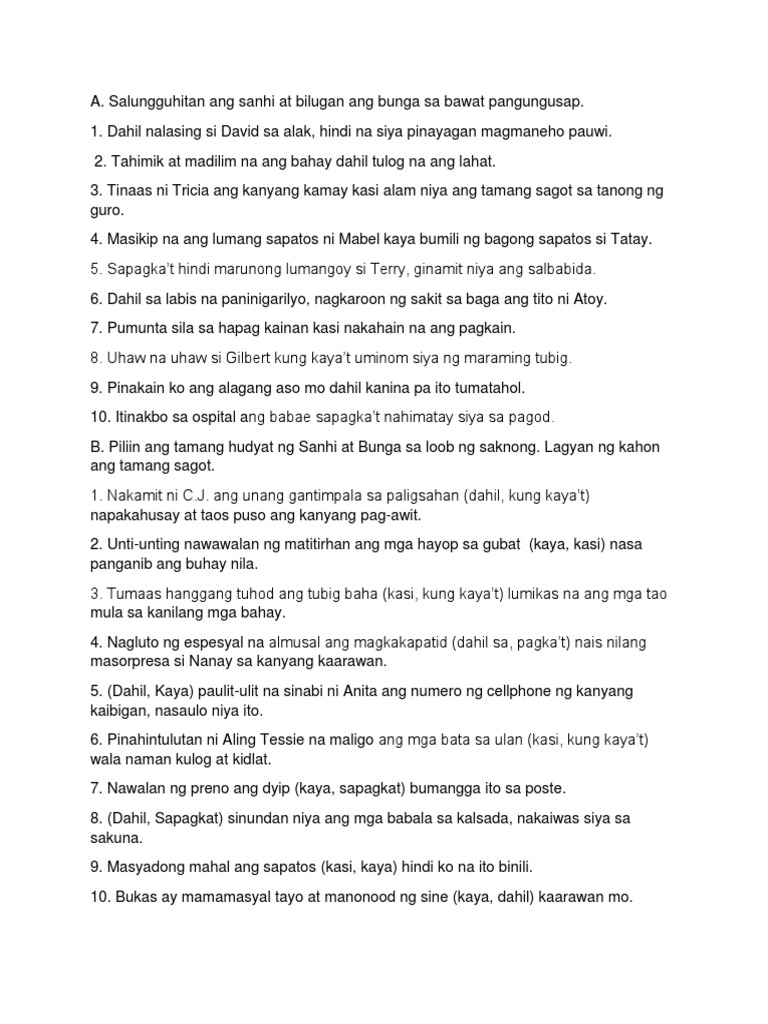 Sanhi at Bunga Quiz | PDF