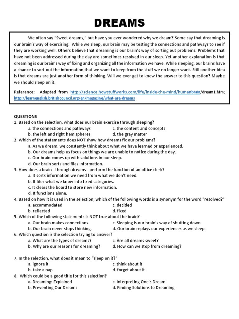 Dreams: Questions | PDF | Pain | Dream