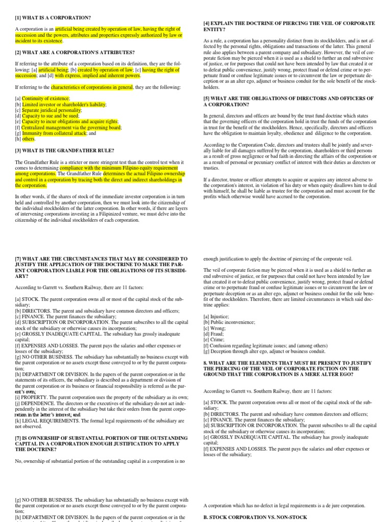 Corporation Code Reviewer | PDF | Piercing The Corporate Veil ...