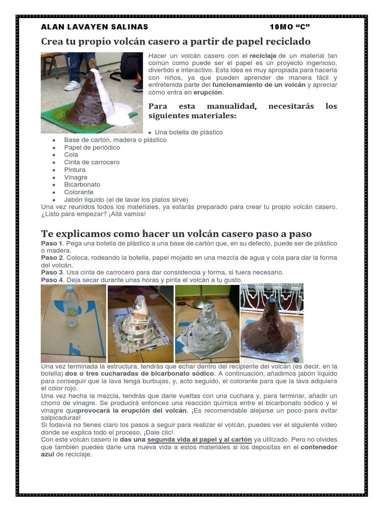 Crea Tu Propio Volcán Casero A Partir de Papel Reciclado | PDF | Papel ...