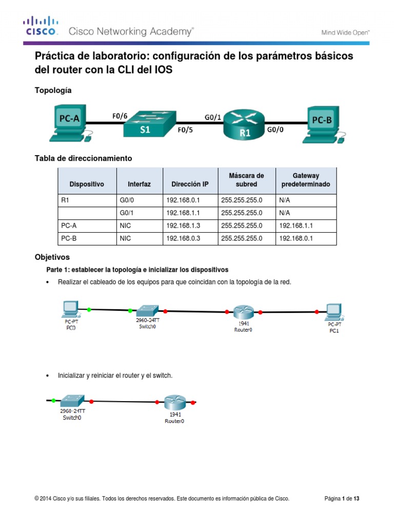 4.1.4.6 Lab - Configuring Basic Router Settings With IOS CLI | PDF | Enrutador (Computación ...