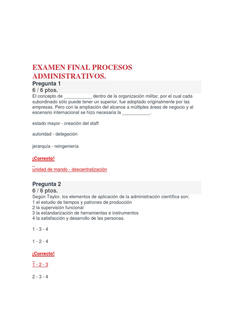 Examen Final Procesos Administrativos Respuestas Corregidas 2018 | PDF | Planificación | Business