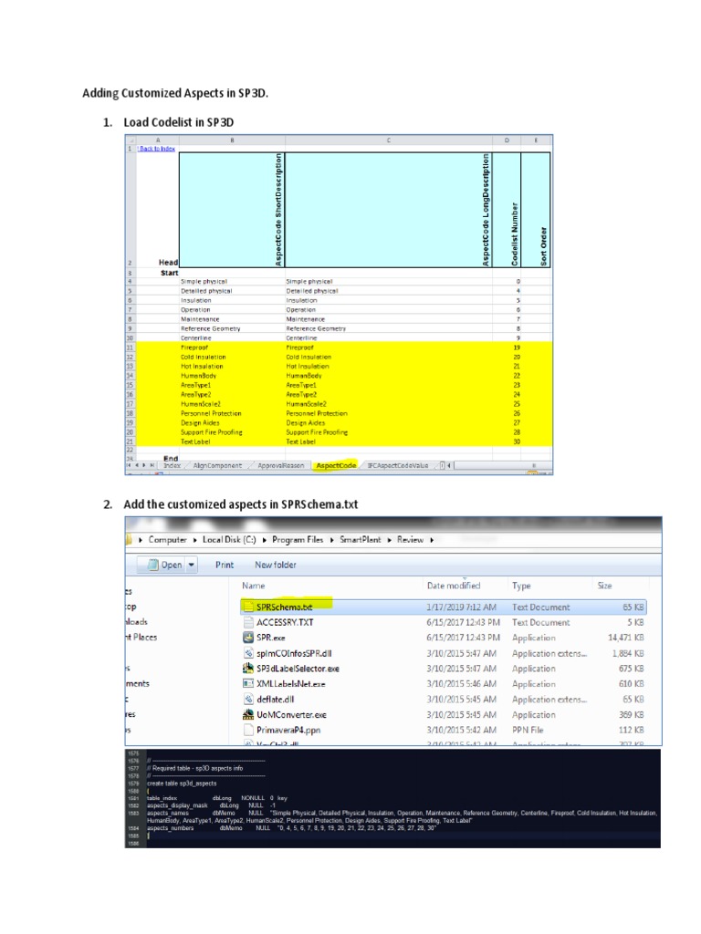 Adding Customized Aspects in SP3D. 1. Load Codelist in SP3D | PDF
