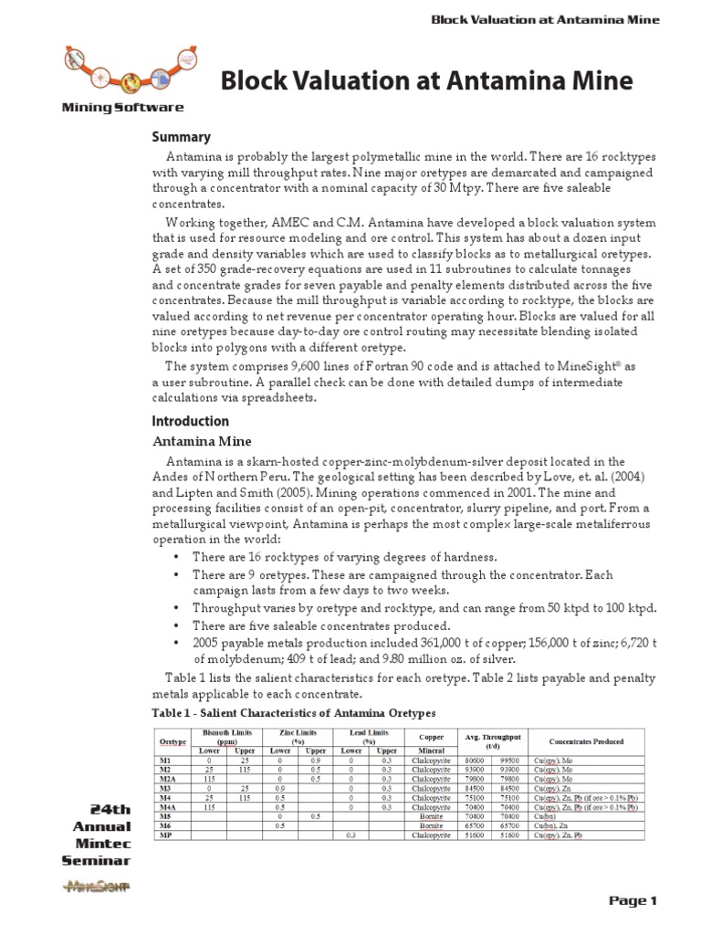 Block Valuation at Antamina Mine | PDF | Parameter (Computer ...