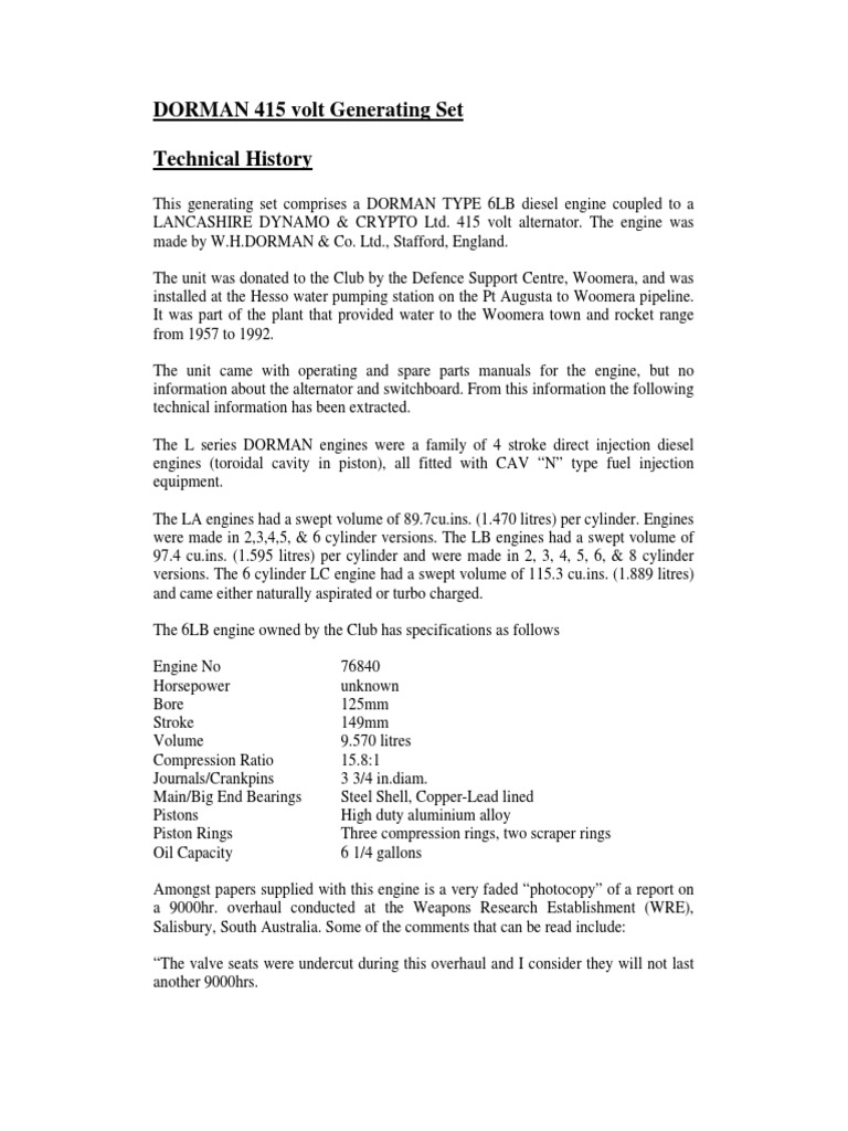 Dorman 415 V Gen Set | PDF | Cylinder (Engine) | Engines