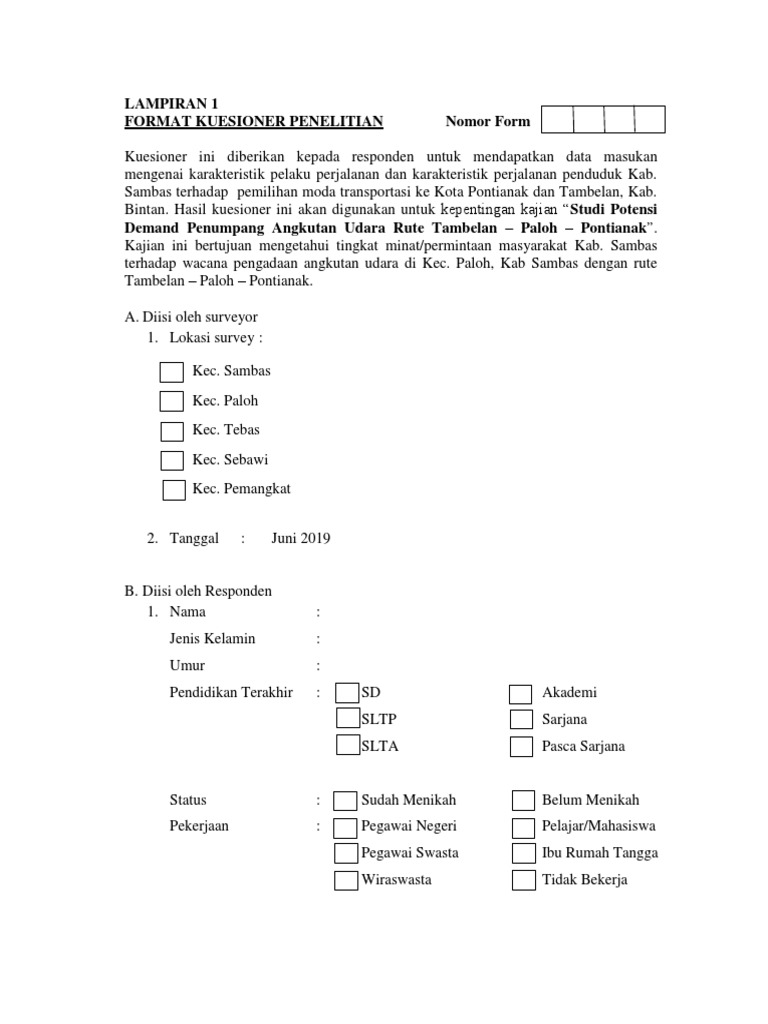 Format Kuesioner | PDF