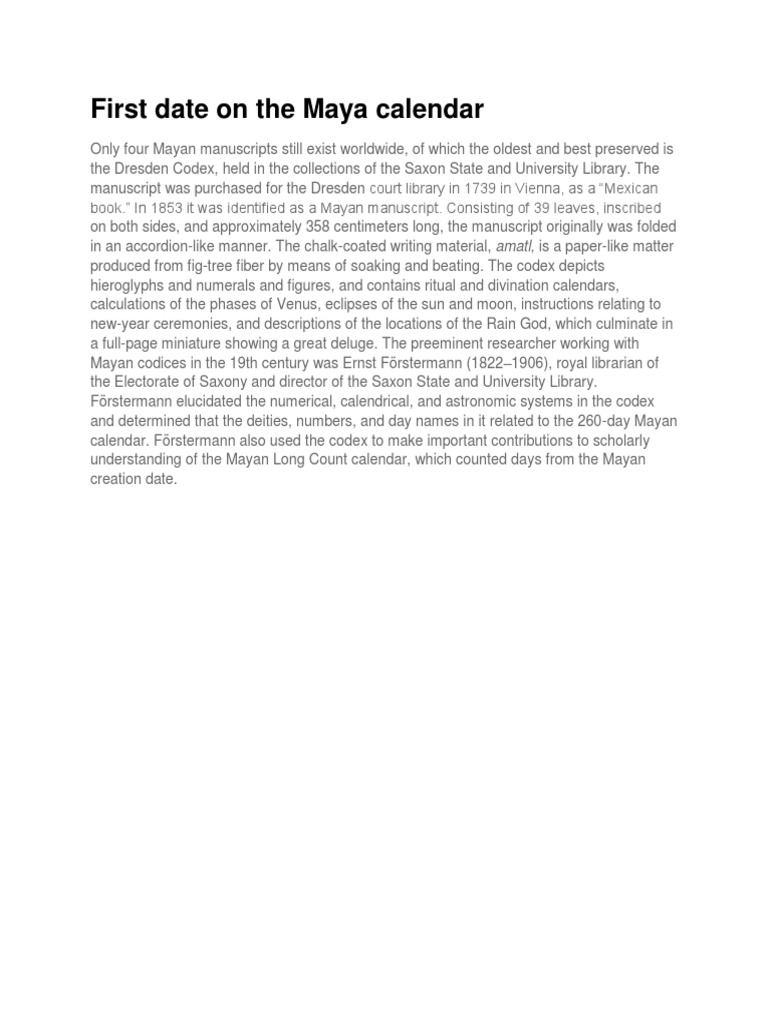 The Earliest Dates in the Maya Calendar: Insights from the Dresden ...