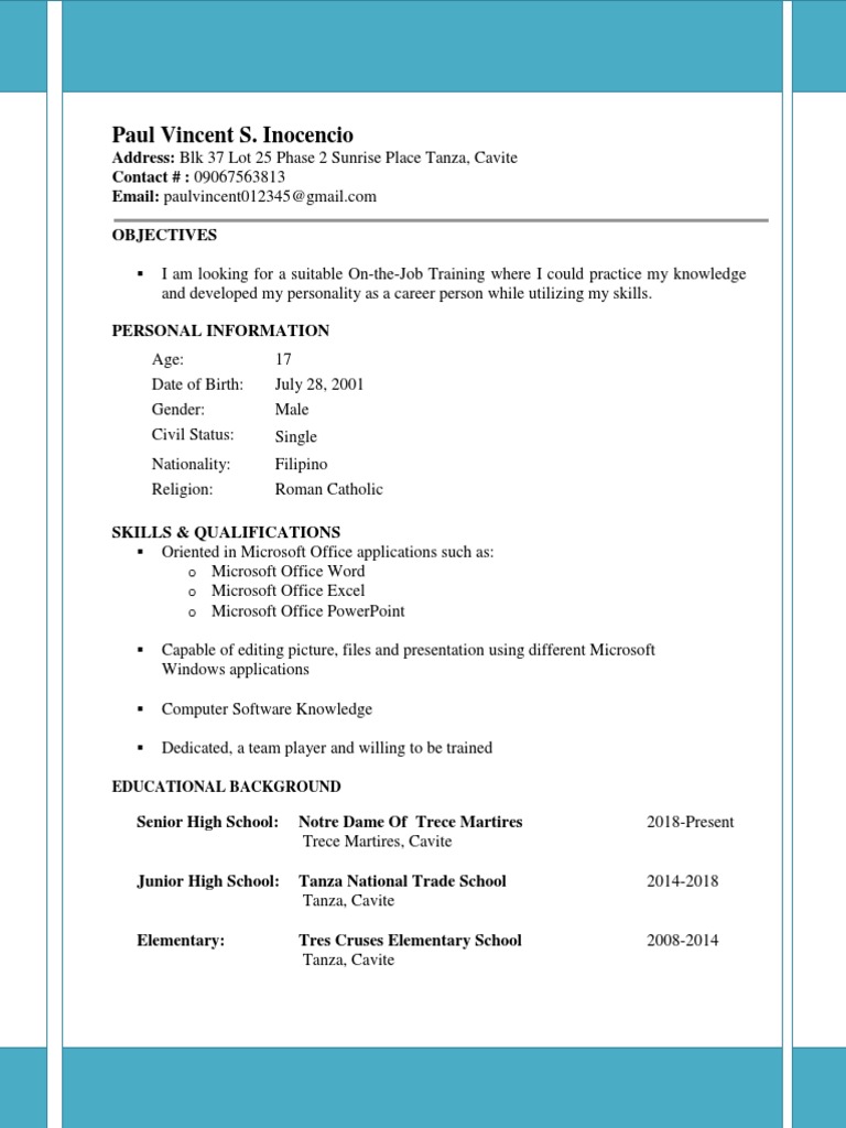 Cavite Student Seeks OJT for Skills Development | PDF