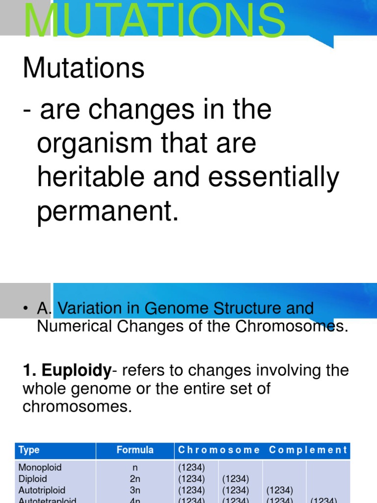 Mutations - Are Changes in The Organism That Are Heritable and Essentially Permanent | PDF ...