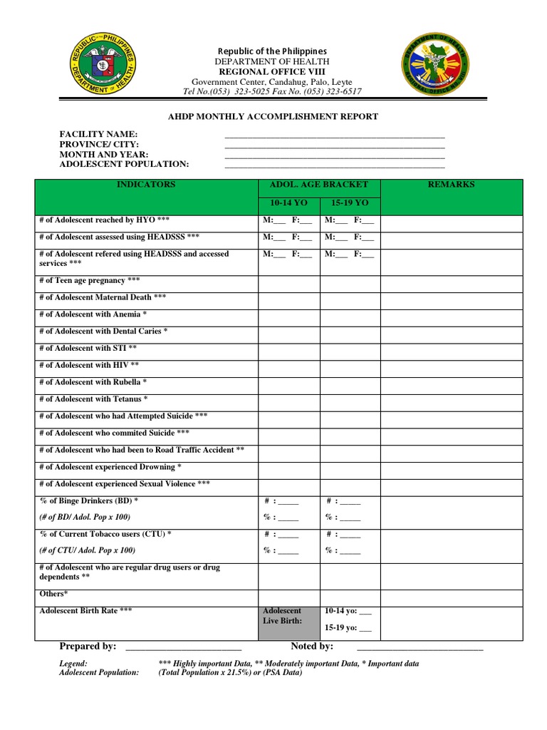 AHDP Monthly Accomplishment Report 2019 | PDF | Human Reproduction ...