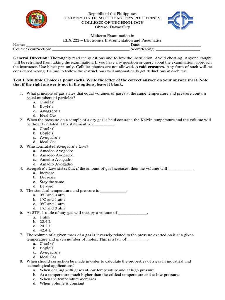 Pneumatics and Hydraulics Exam | PDF | Gases | Temperature