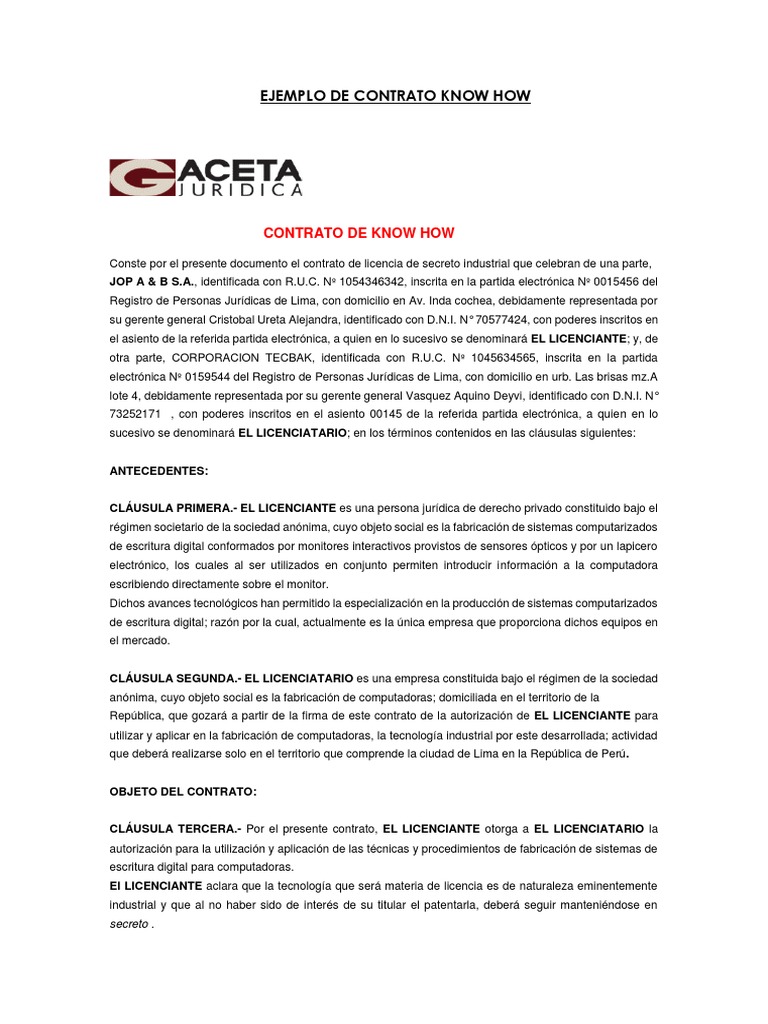 Contrato de Know How Empresarial | PDF | Arbitraje | Derecho privado