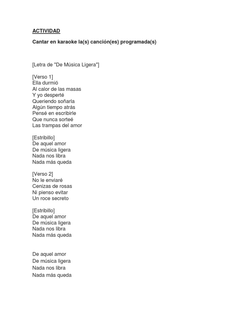 Letra Karaoke Musica Ligera | PDF