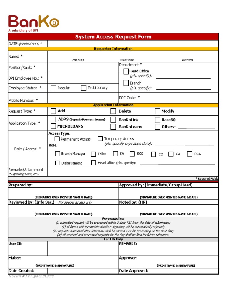 System Access Request Form v7 - New PDF | Download Free PDF | Computing ...