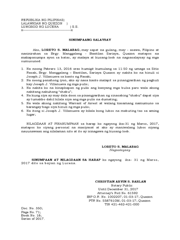 Sinumpaang Salaysay | PDF
