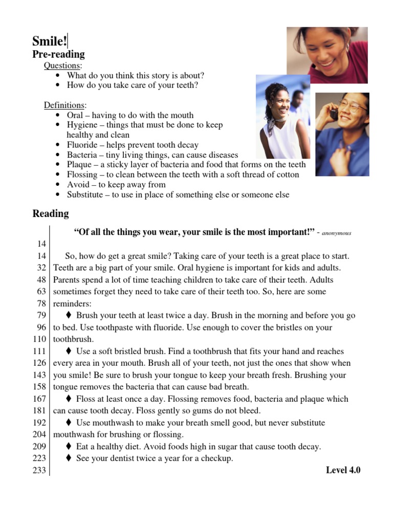 Smile Reading Comprehension | PDF | Human Tooth | Dentistry