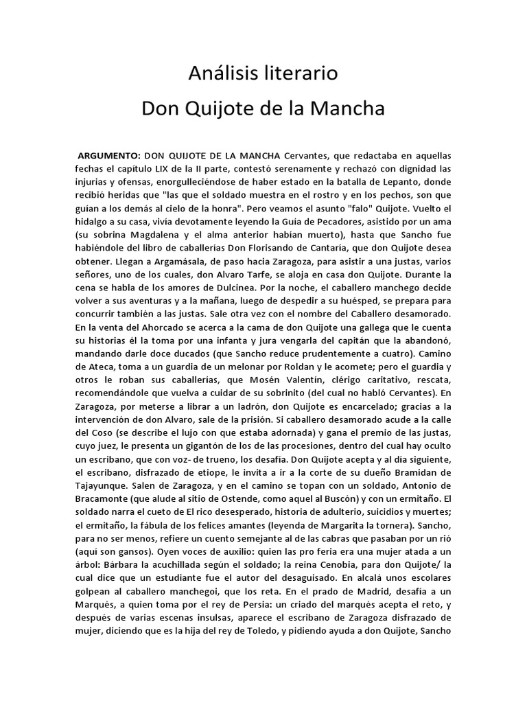 Análisis literario de Don Quijote | PDF | Don Quijote | Autor