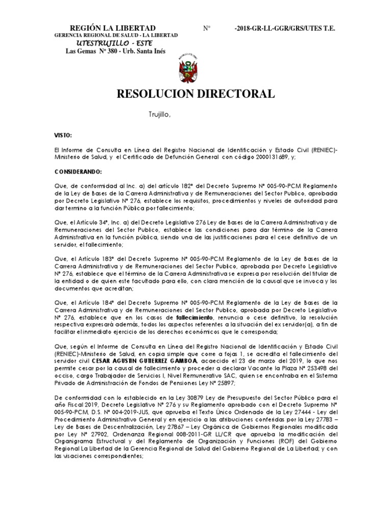 Resolucion Cese Por Fallecimiento-2019 - Gutierrez Gamboa Cesar-Trab ...