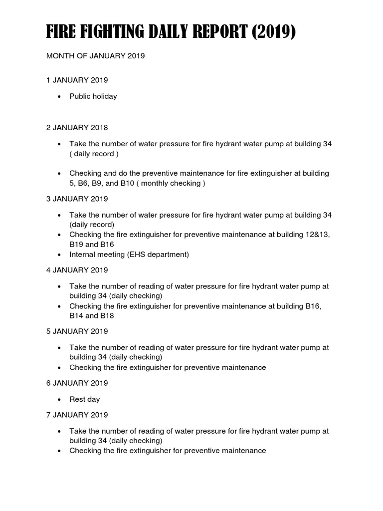 January 2019 Fire Fighting Report | PDF | Firefighting | Fires