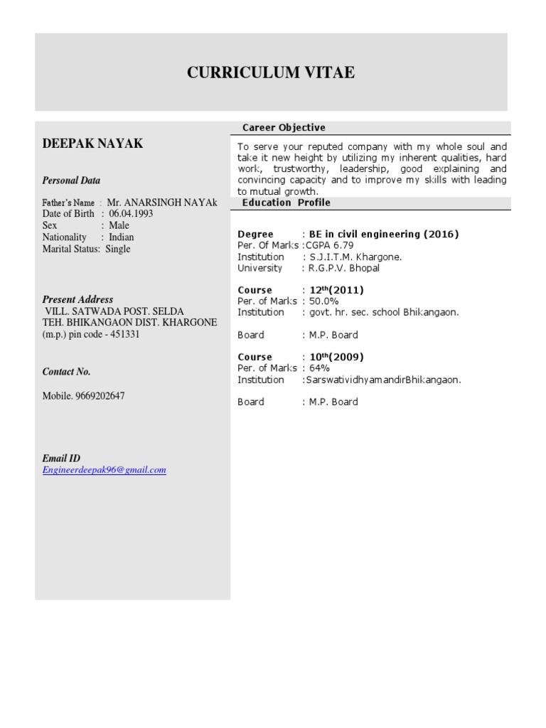 Curriculum Vitae: Deepak Nayak | PDF | Engineering