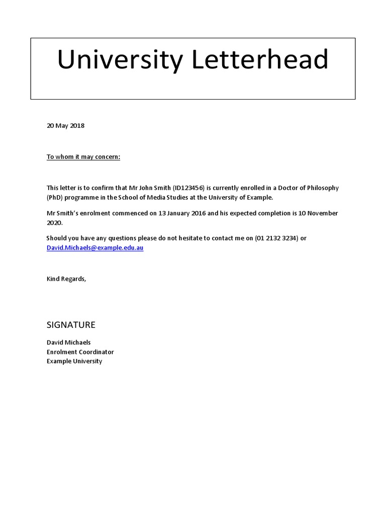 Example Letter of Enrolment | PDF