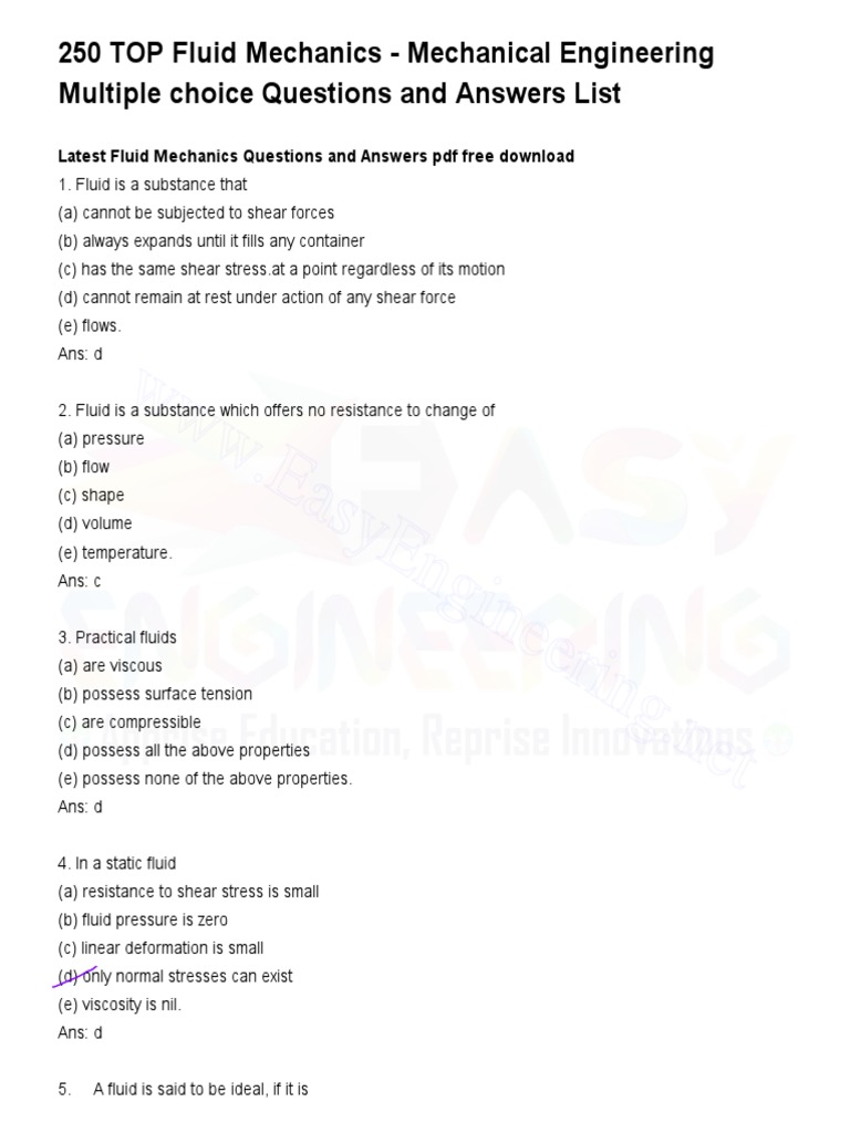 Fluid MCQ | PDF | Buoyancy | Fluid Dynamics