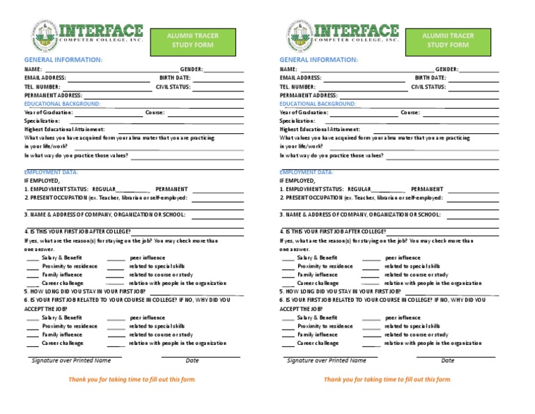 Alumni Tracer Study Form | PDF | Employment | Labour