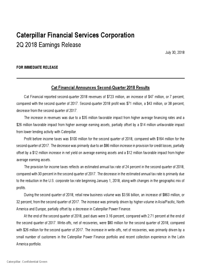 2Q18 Cat Financial Results | PDF | Tax Rate | Taxes