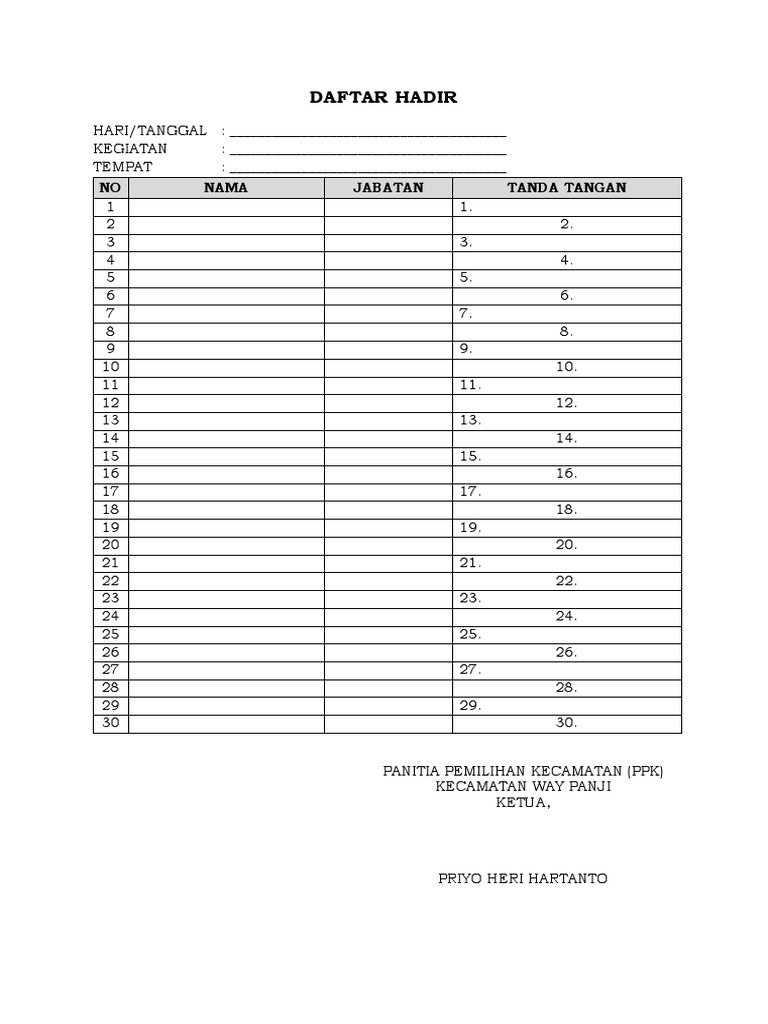 Daftar Hadir Bimtek | PDF