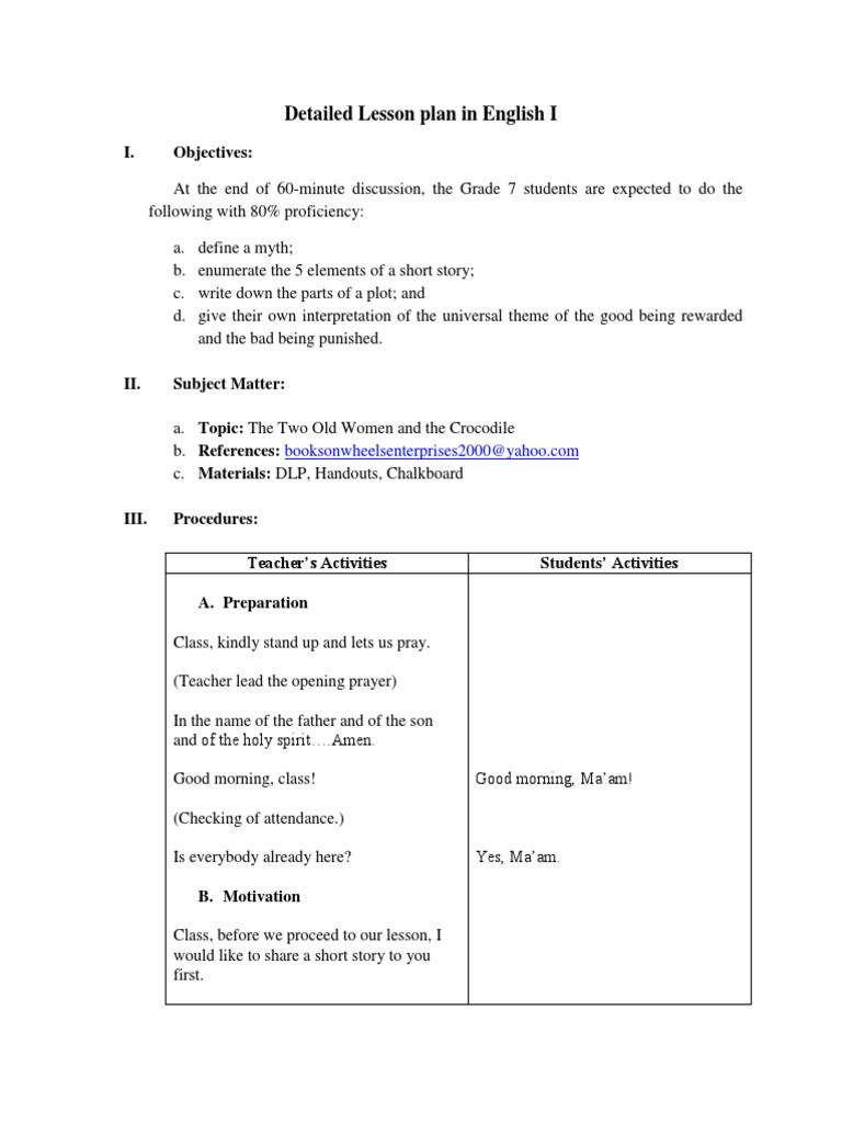 Detailed Lesson Plan: Plot and Theme | PDF | Traditional Stories | Plot ...