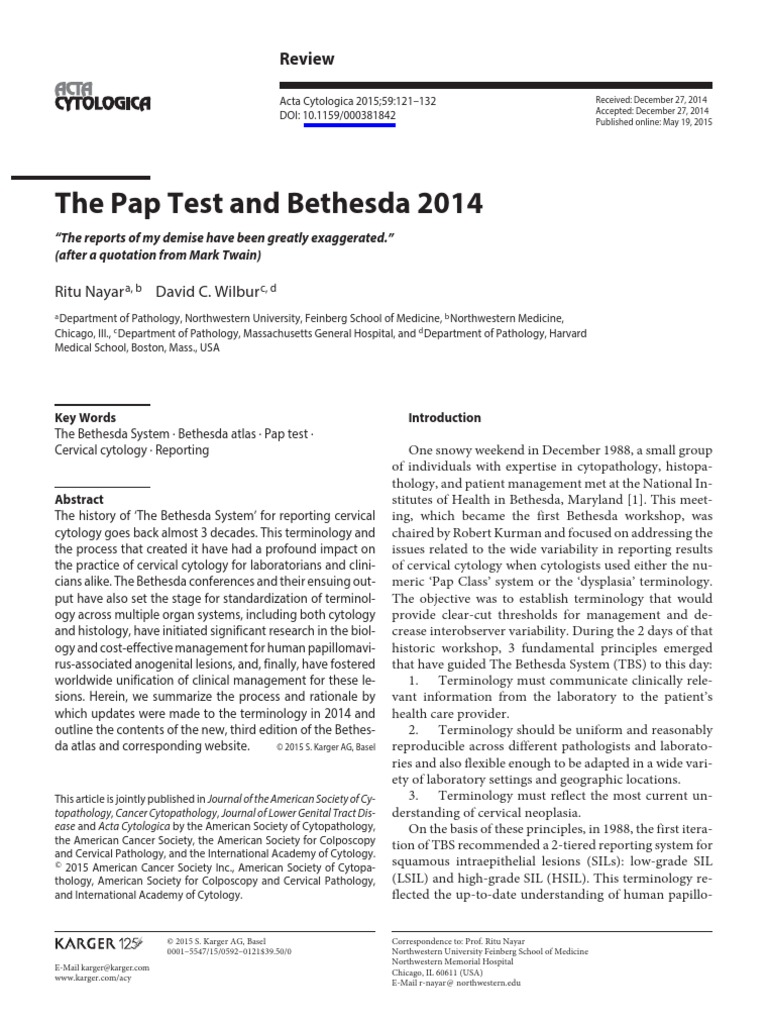 The Pap Test and Bethesda 2014: Review | PDF | Cytopathology | Cervical ...