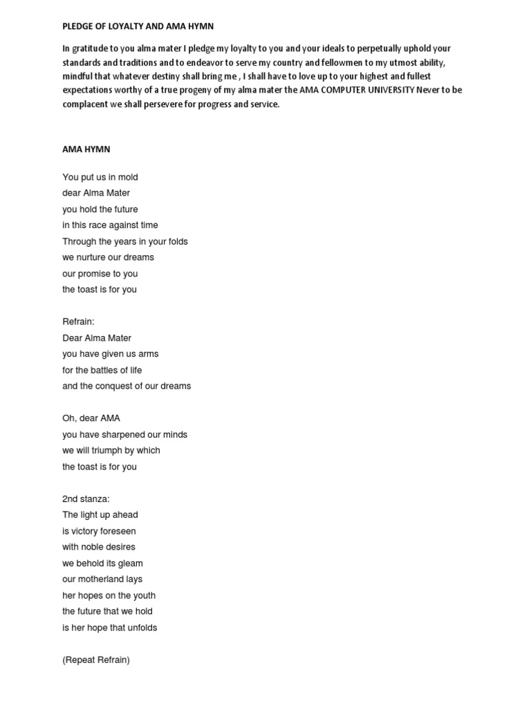 Week 13 Pledge of Loyalty and Ama Hymn | PDF