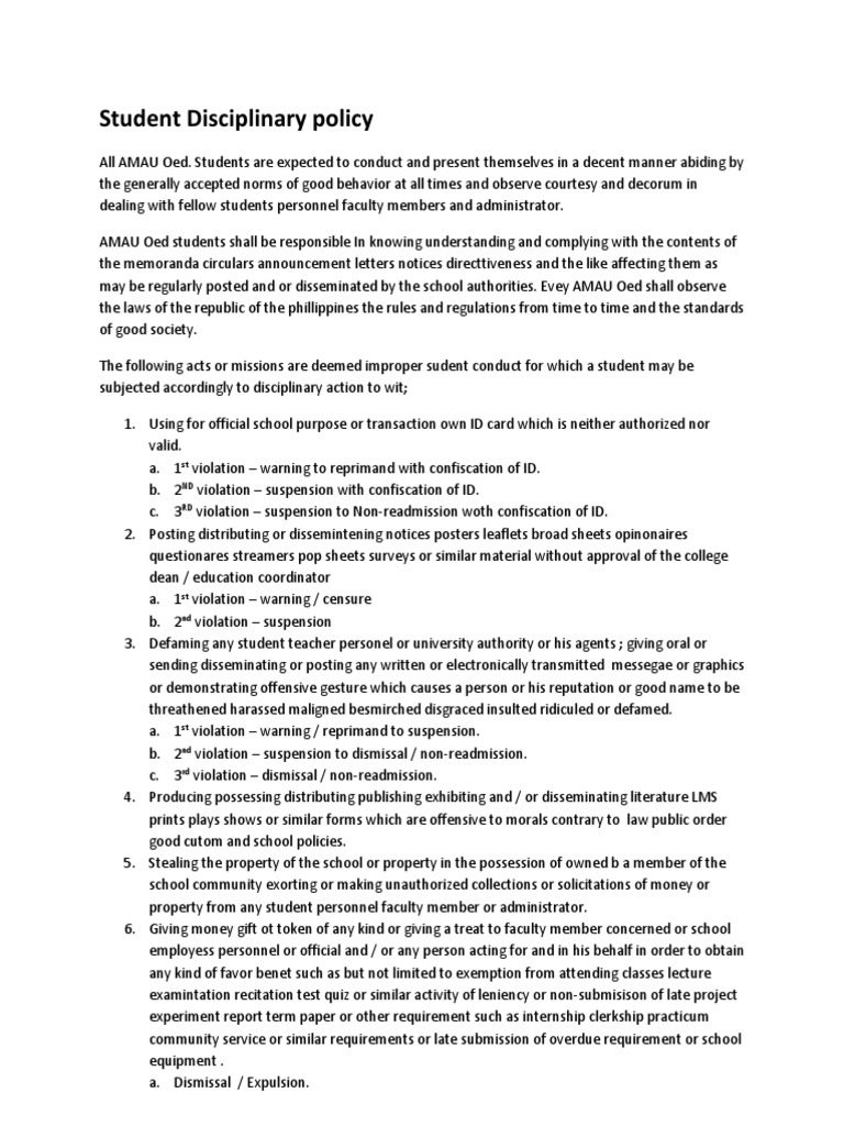 AMAU Student Disciplinary Policy Overview | PDF | Justice | Crime ...