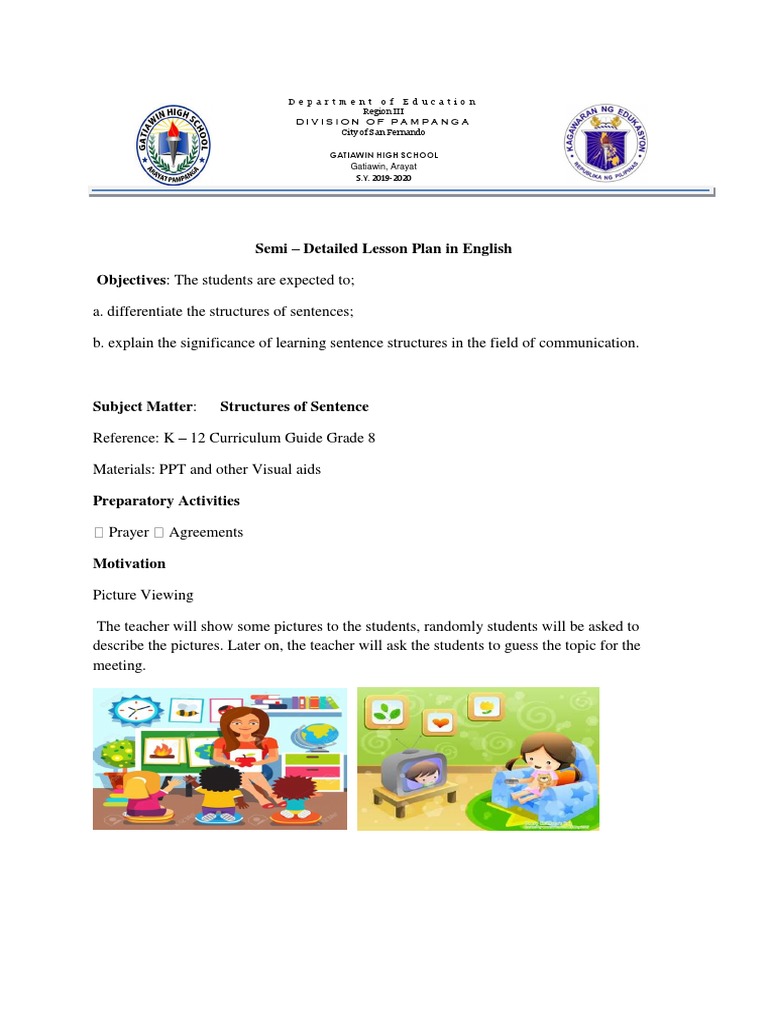Semi - Detailed Lesson Plan in English: Division of Pampanga | PDF | Language Mechanics | Syntax