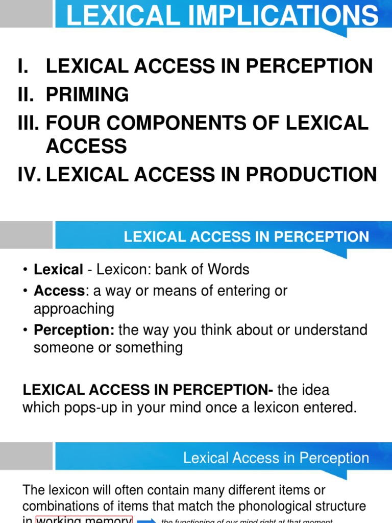 I. Lexical Access in Perception Ii. Priming Iii. Four Components of ...