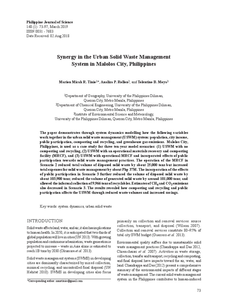 Synergy in The Urban Solid Waste Management With APPENDIX | PDF | Waste ...