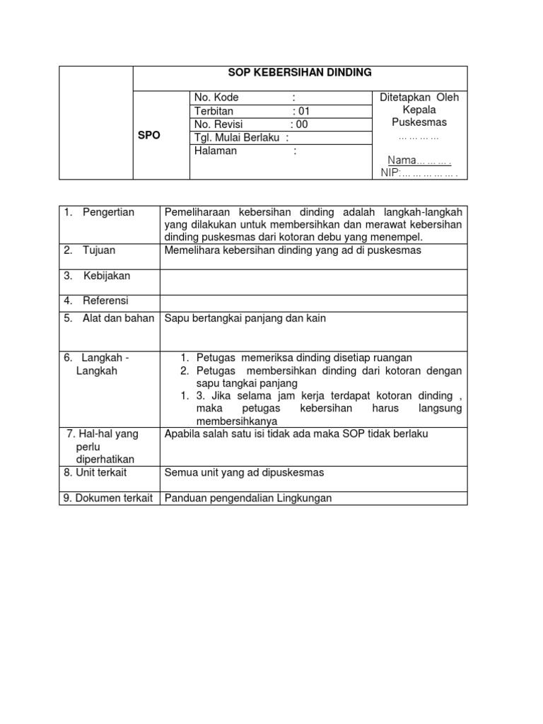 Sop Kebersihan Dinding | PDF