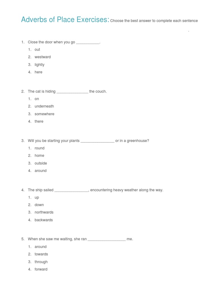 Adverbs of Place Exercises | PDF | Adverb | Linguistic Morphology