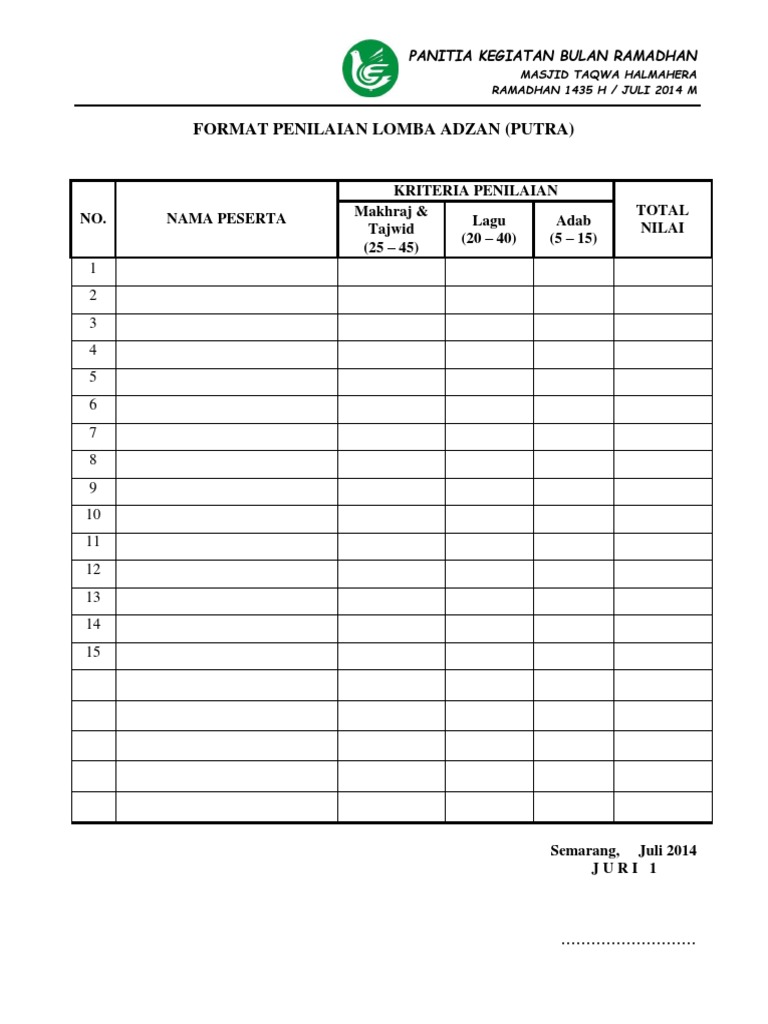 Format Penilaian Lomba | PDF